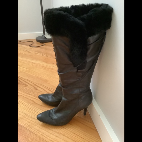 Nine West | Shoes | Nine West Black Leatherfur Boots Us 85 | Poshmark